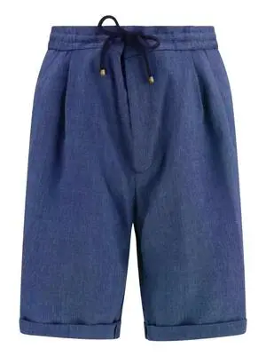 Brunello Cucinelli Herringbone Drawstring Waist Shorts - Blue