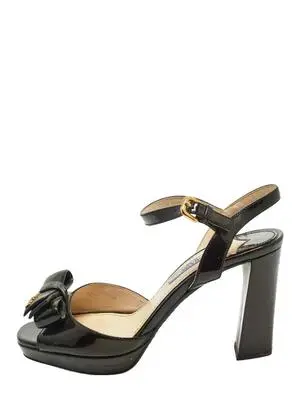 Prada Patent Leather Heeled Sandals - Black