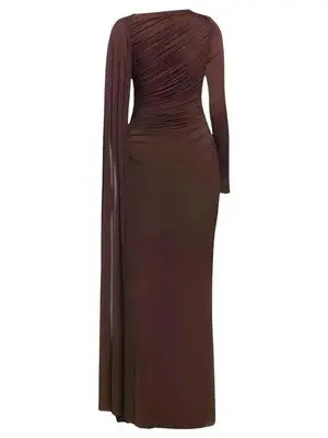 CHATS BY C.DAM Asymmetric Ruched Maxi Dress - Brown