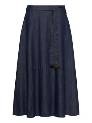 Max Mara Belted Denim Midi Skirt - Navy