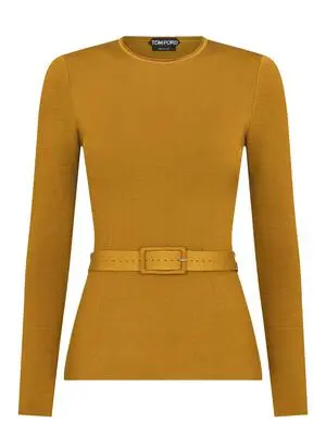 TOM FORD Long Sleeve Belted Sweater - Green