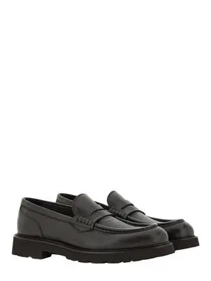 Canali Dark Deerskin Penny Loafers With Eva Rubber Sole - Brown