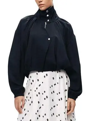 NOCTURNE High-neck Gathered Jacket With Glossy Finish - Black