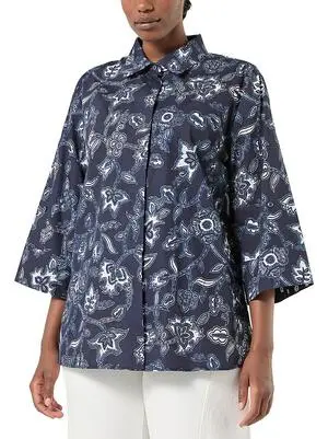 Marina Rinaldi Floral Print Cotton Shirt - Navy