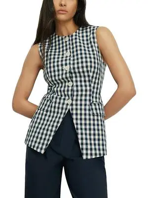 Veronica Beard Lois Gingham Vest - Navy/dove