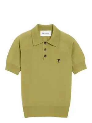 AMI Paris Merino Wool De Coeur Polo - Matcha/black