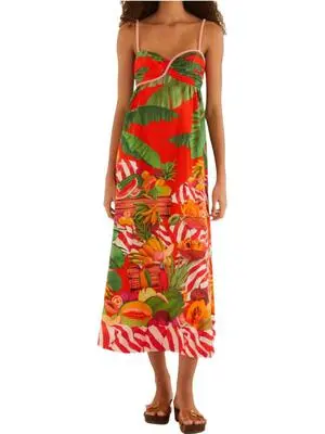 Farm Rio Sleeveless Sweetheart Neckline Tropical Print Maxi Dress - Multicolor