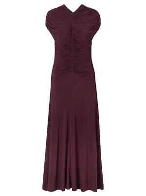 Tove Pleated V-neck Maxi Dress - Wine Red