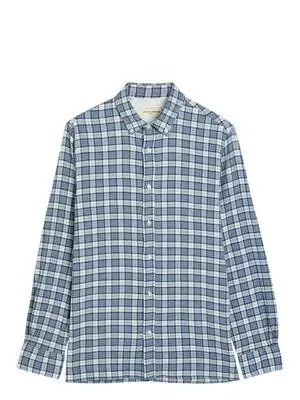 Officine Générale Arsene Checked Waffle Stretch-cotton Shirt - Blue