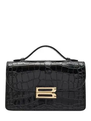 Victoria Beckham Dorian Crocodile-effect Patent Leather Top Handle Bag - Black