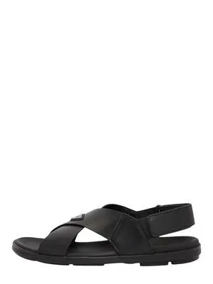 Prada Crisscross Leather Sandals - Black