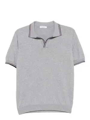 GRAN SASSO Stripe-trim V-neck Polo Shirt - Grey