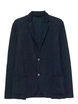 GRAN SASSO Herringbone-knit Single-breasted Wool Blazer - Blue