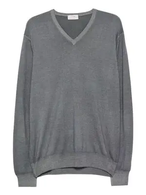 GRAN SASSO V-neck Wool Sweater With Elbow Patches - Grey