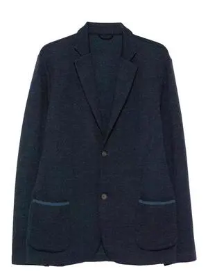 GRAN SASSO Herringbone-knit Single-breasted Wool Blazer - Blue