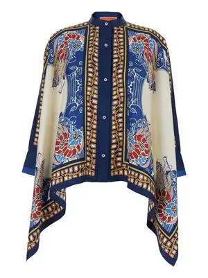 La DoubleJ Silk Foulard Shirt With Draping And Floral Print - Multicolor