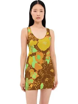 Tibi Kamara Print Racerback Short Dress - Brown Multi