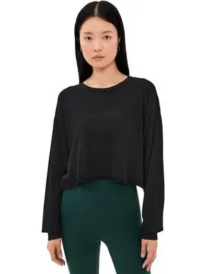 Year Of Ours Cropped Long Sleeve Crewneck Tee - Black