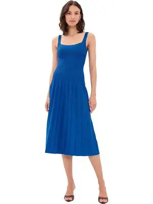 Staud Ellison Square Neck Knit Midi Dress - Cobalt