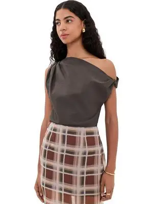 Ba&sh Omar Top Asymmetrical Neckline With Ruched Shoulders - Cafe