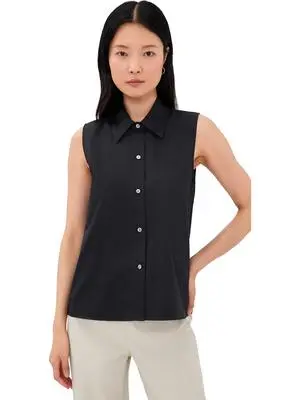 Vince Relaxed Button-down Sleeveless Shirt - Ink