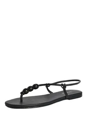 Kaanas Vitoria Leather Sandals With Wooden Beads - Black