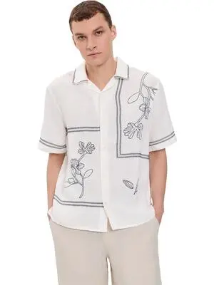 WAX LONDON Didcot Linen Grid Flower Shirt Ecru/navy