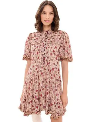 Isabel Marant Étoile Daynia Dress With Abstract Print And Ruffle Trim - Ecru/raspberry