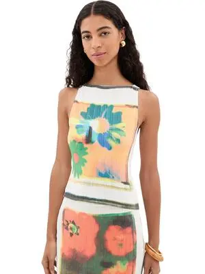 Staud Bryn Sleeveless Floral Print Boatneck Knit Top - Superbloom Scarf