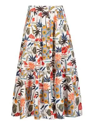 CHANGE OF SCENERY Joanna Tiered Maxi Skirt In Riviera Print - Blue/red