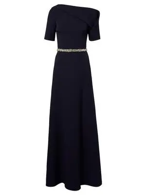 Safiyaa Stephanie Embellished Draped Crêpe Gown - Blue