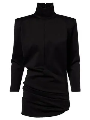 Attico Draped Turtleneck Jersey Minidress - Black