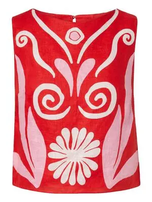CALA DE LA CRUZ Avelino Floral Linen Top - Red