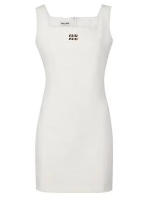 Miu Miu Leather-trimmed Cotton Jersey Mini Dress - White
