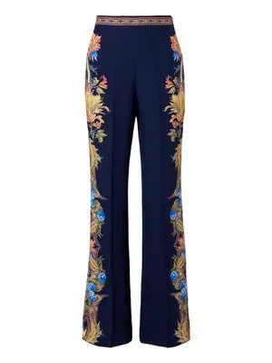 Etro Floral Silk Straight-leg Trousers - Blue