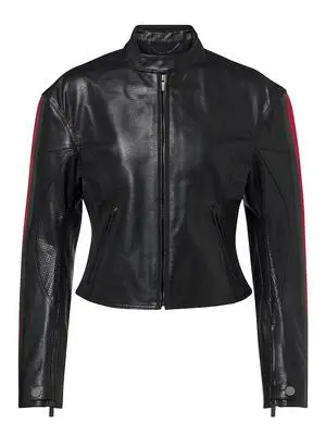 Gucci Web Stripe Leather Biker Jacket - Black