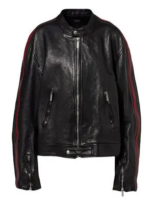 Gucci Web Stripe Leather Biker Jacket - Black