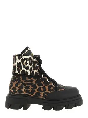 GANNI Leopard Print Denim Ankle Boots - Multicolor