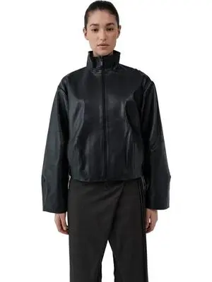 ST. AGNI Cocoon Zip Leather Jacket - Black