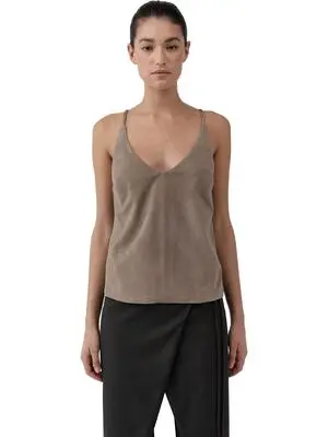 ST. AGNI Suede Low Back Tie Top - Earth