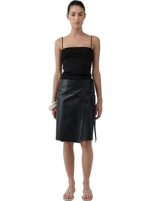 ST. AGNI Leather Everyday Wrap Skirt - Black