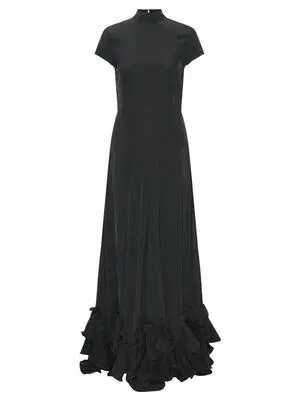 ROTATE BY BIRGER CHRISTENSEN Ruffled Mock Neck Maxi Dress - Black