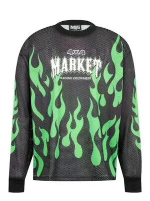MARKET Toxic Flames Mesh Long Sleeve T-shirt - Black