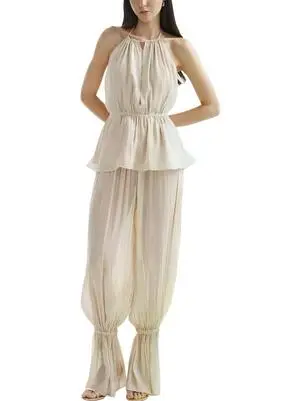 MIA PECULIAR Halterneck Peplum Top - Neutrals