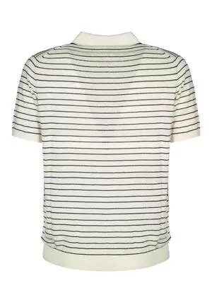 ROBERTO COLLINA Striped-knit Polo Shirt - Neutrals