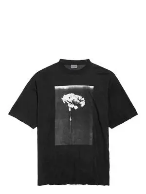 Balenciaga Floral-print Slogan-print T-shirt - Black