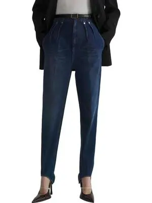 MUGLER High Waisted Pleated Denim Pants - Blue