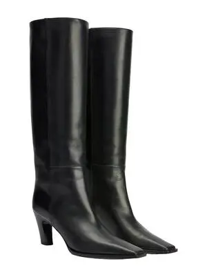 Roberto Cavalli Rc Logo-plaque Leather Knee-high Boots - Black