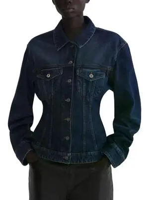 MUGLER Hourglass Round Denim Jacket - Blue