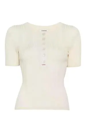 SANDRO Sandro Ribbed-Knit Button-Placket Top